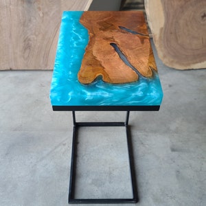 Orange Agate Burl Resin C-table With Caribbean River | Resin Side Table ...
