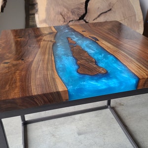 Black Walnut Resin Side Table With Multi-blue River - Etsy