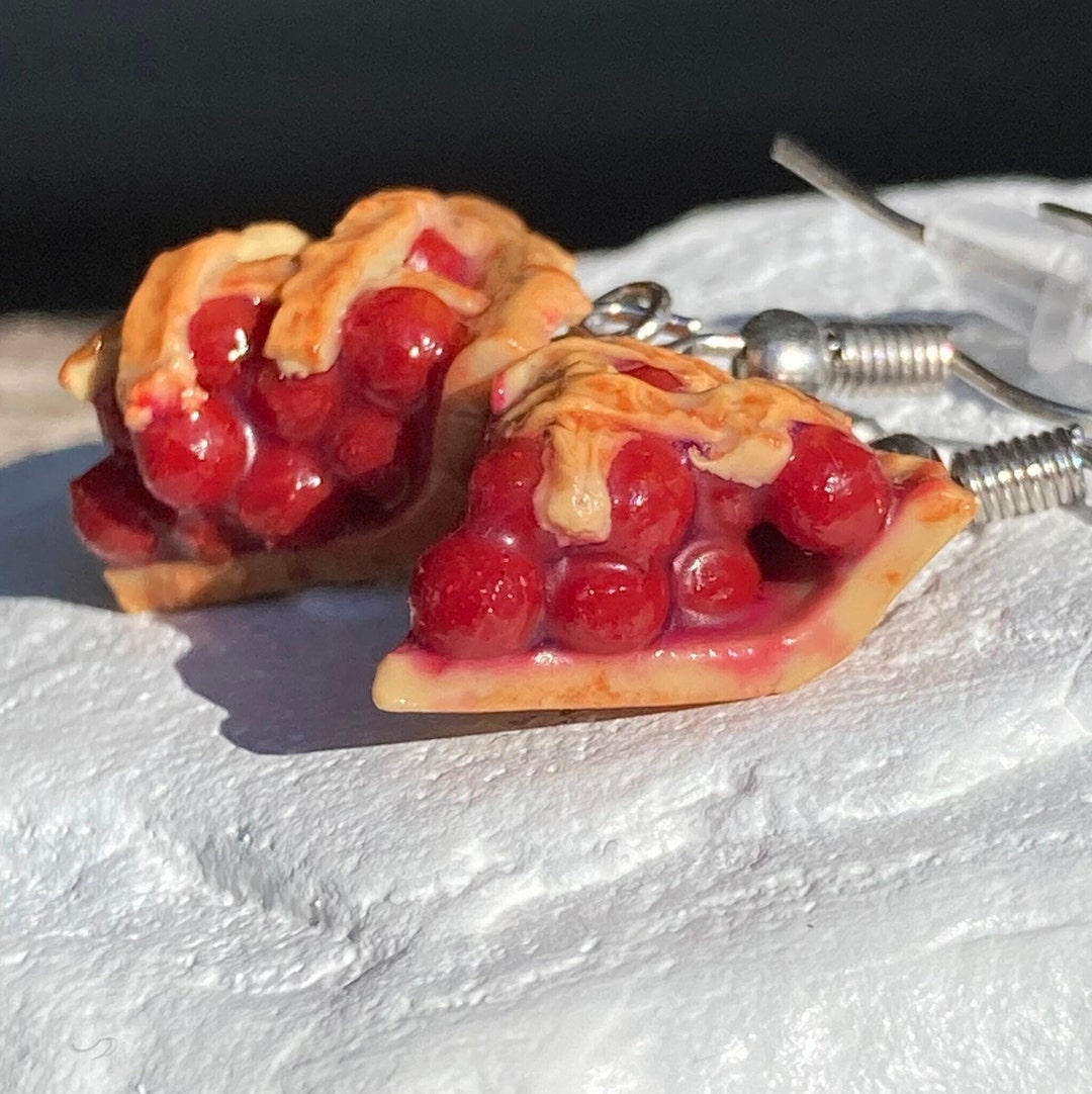 Cherry Pie Earrings. Handmade Polymer Clay Realistic Food Earrings. Summer Fruit Earrings ...