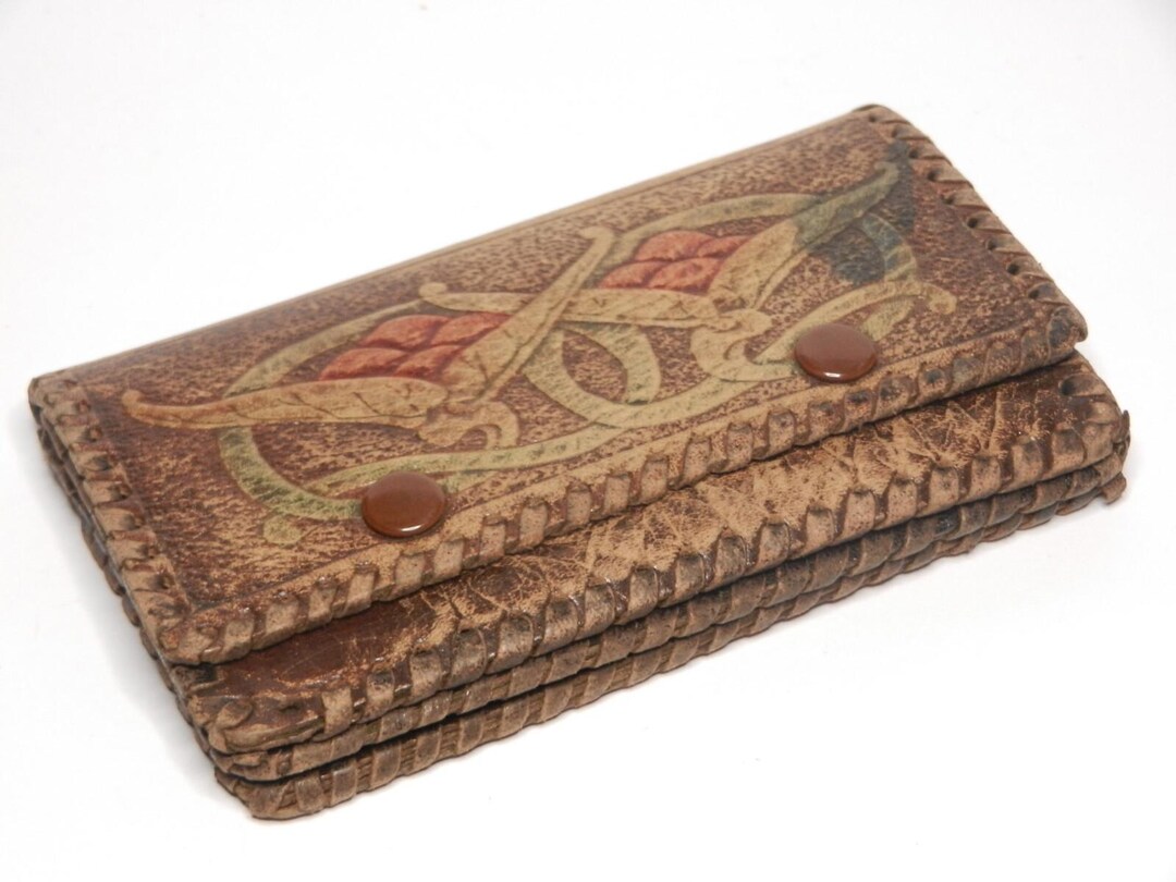 Vintage Women Wallet Brown Leather Snap Hand Paint 1920s-1930s - D3 - Etsy