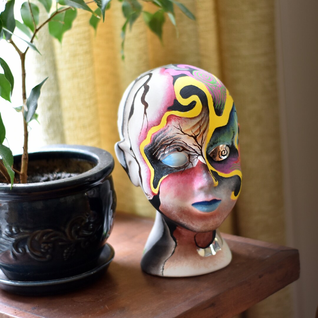 Hand Painted Collage Plaster Head Sculpture / Modern Decor / - Etsy