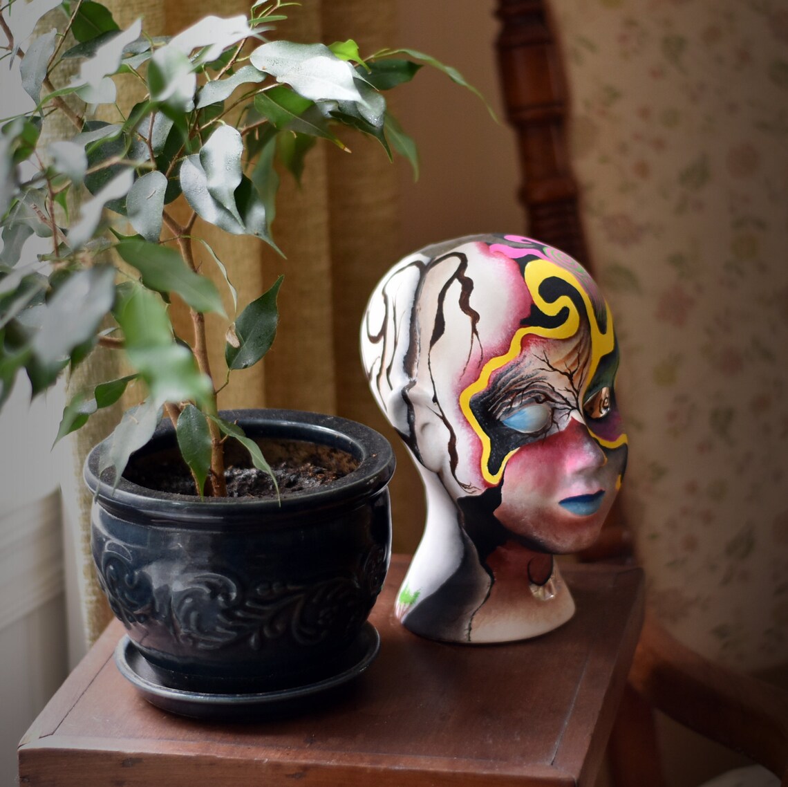 Hand Painted Collage Plaster Head Sculpture / Modern Decor / - Etsy