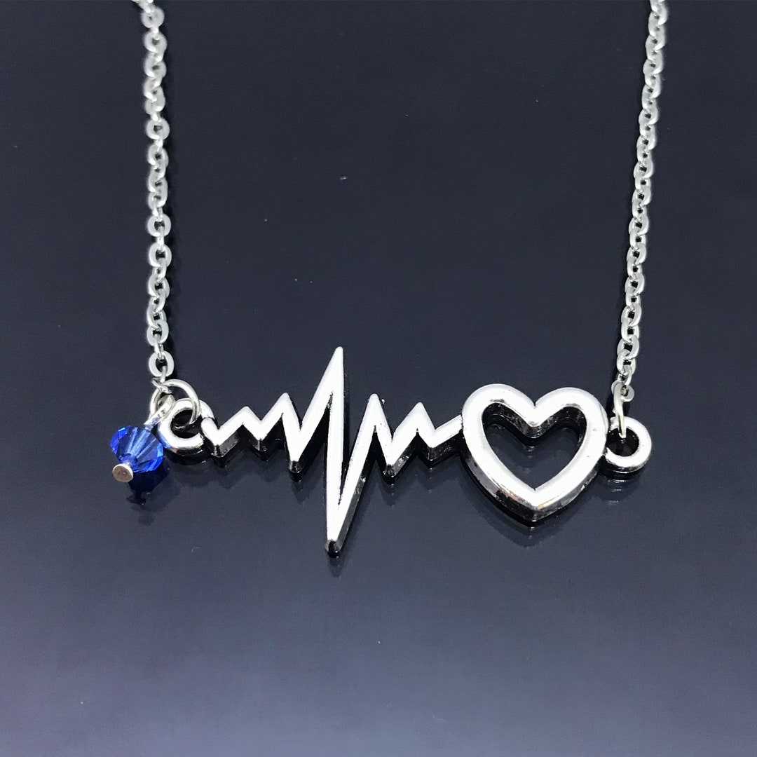 DOCAZON | EKG Heart Birthstone Necklace for Doctor Physician Assistant ...