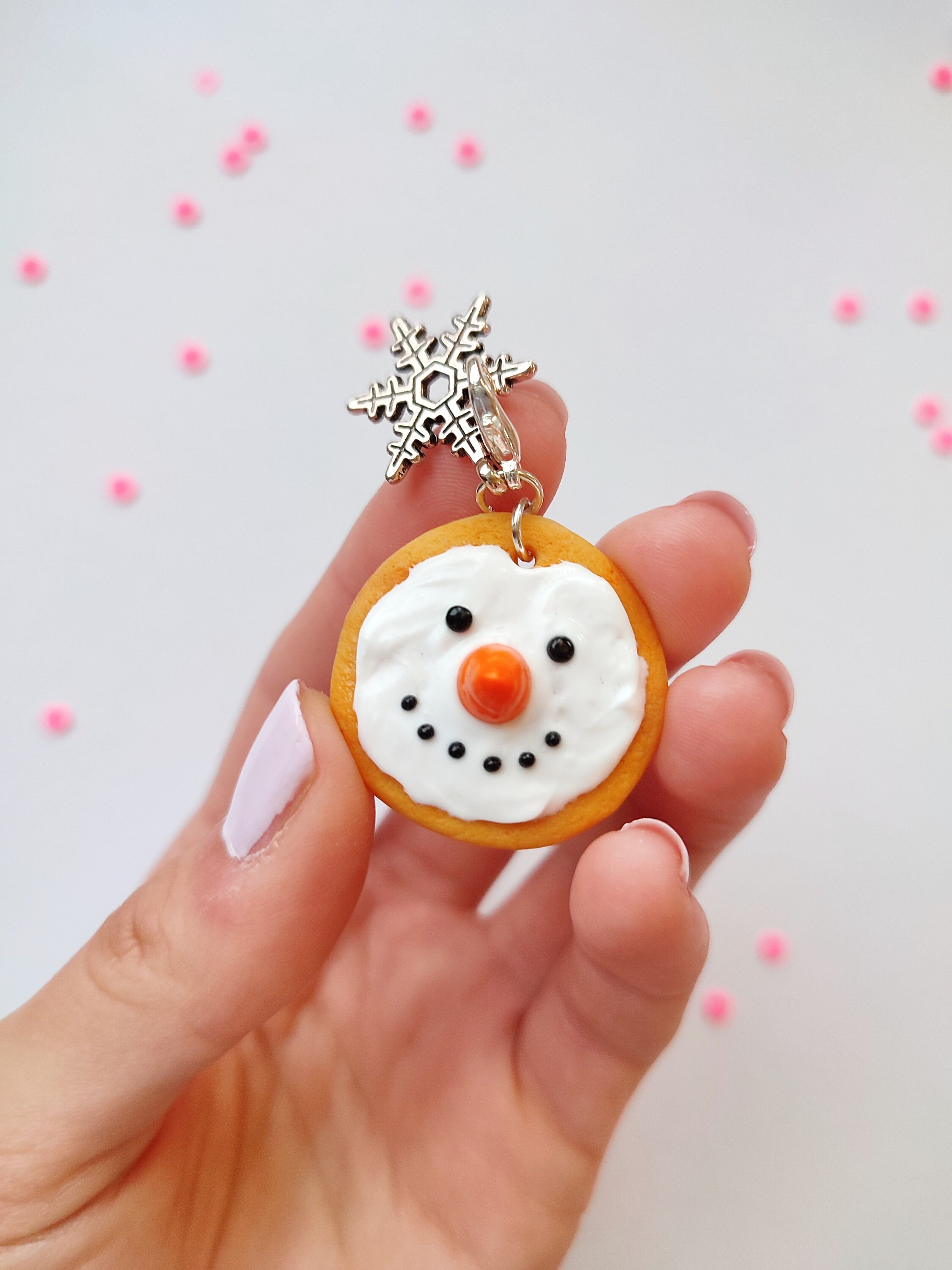 Snowman Cookie, Polymer Clay Snowman Charm, Polymer Clay Christmas ...