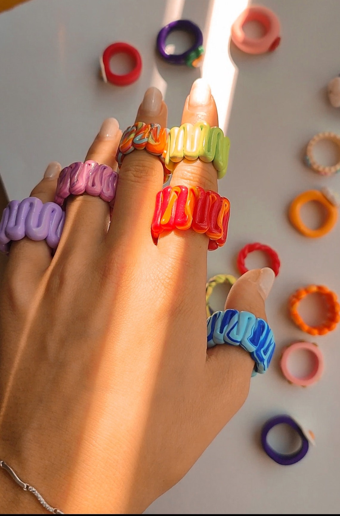 CHUNKY RINGS, Candy Chunky Ring Designs, Polymer Clay Colorful Rings ...