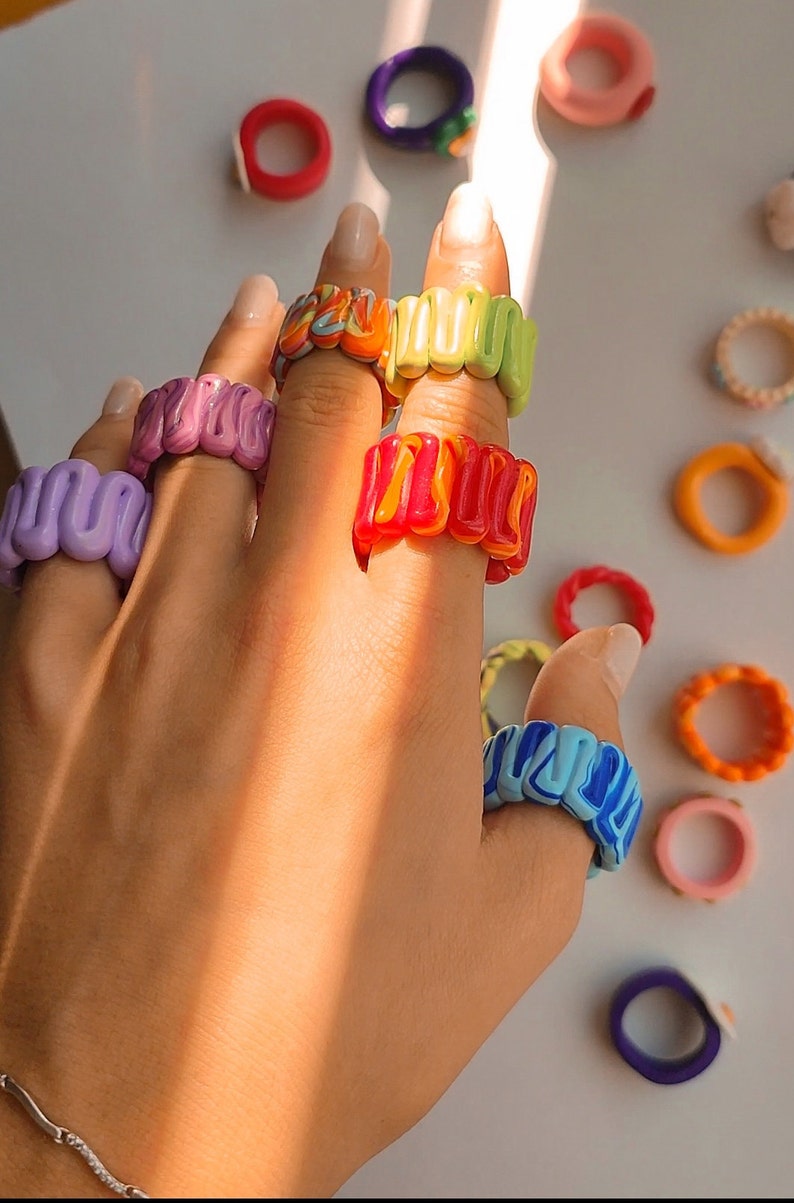 CHUNKY RINGS, Candy Chunky Ring Designs, Polymer Clay Colorful Rings ...