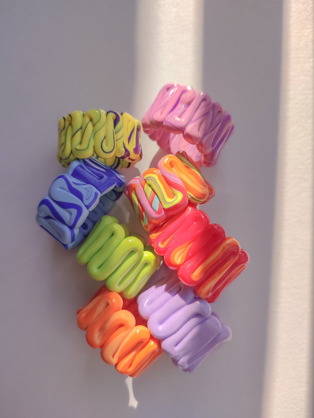 CHUNKY RINGS, Candy Chunky Ring Designs, Polymer Clay Colorful Rings ...