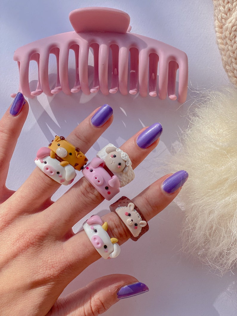 Rings, Polymer Clay Rings, Kawaii Animal Rings, Chunky, Chunky Rings - Etsy