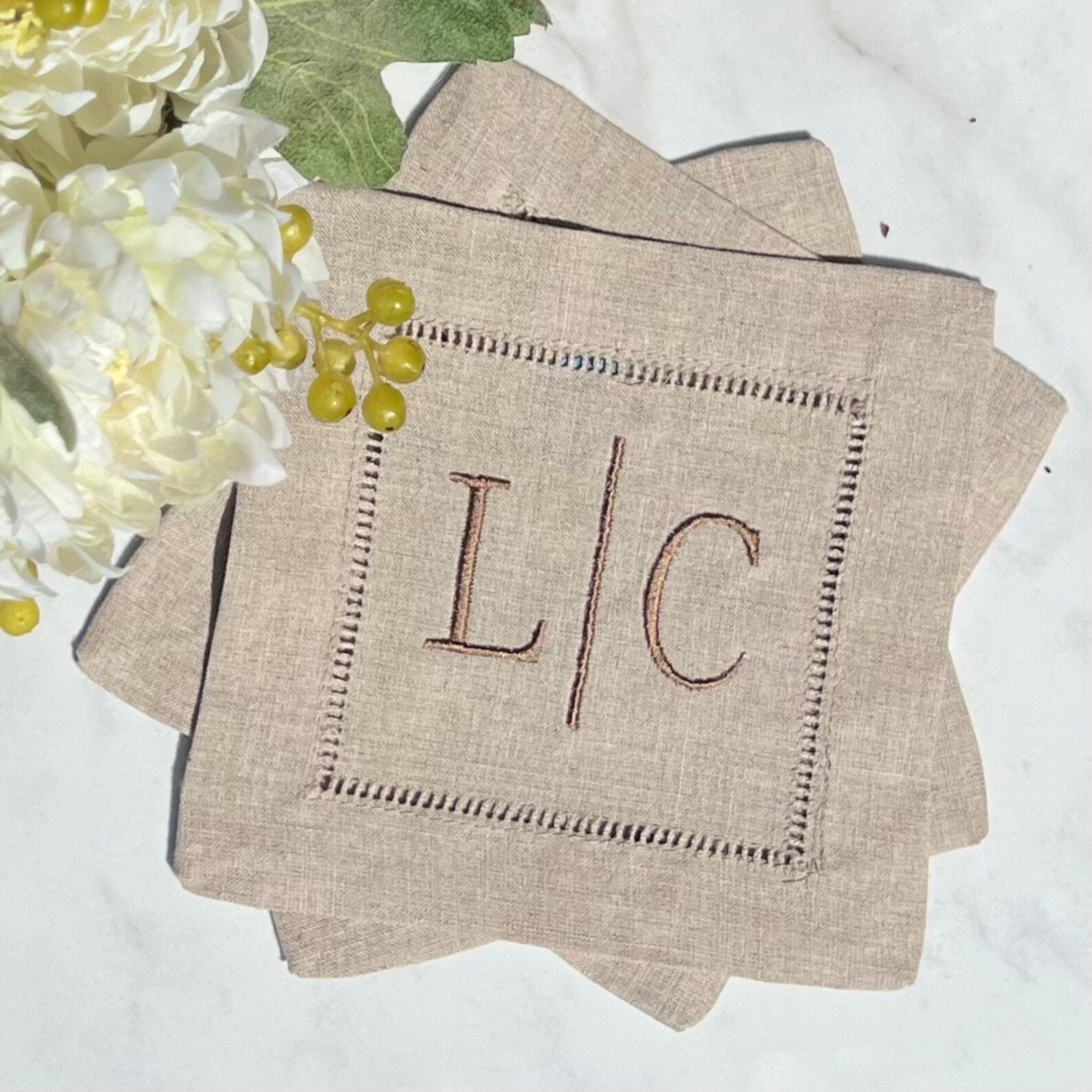 Custom Linen Cocktail Napkins, Linen Embroidered Napkins, Wedding ...