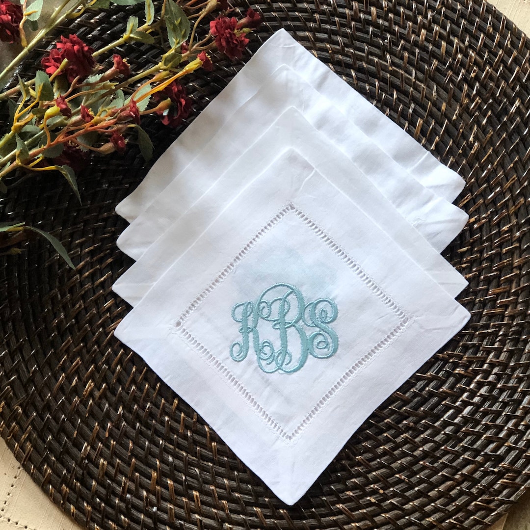 Custom Linen Cocktail Napkins, Linen Embroidered Napkins, Wedding ...