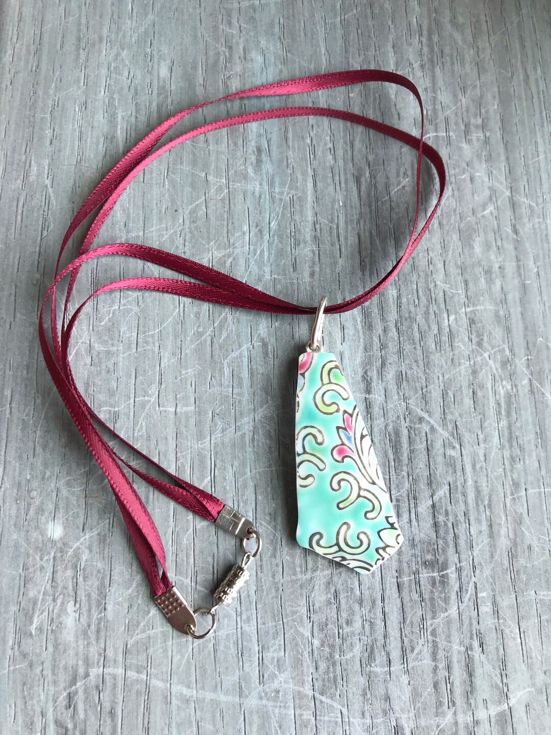 Collier ras de cou ancien chinois Shou turquoise et rose, chinoiseries ...