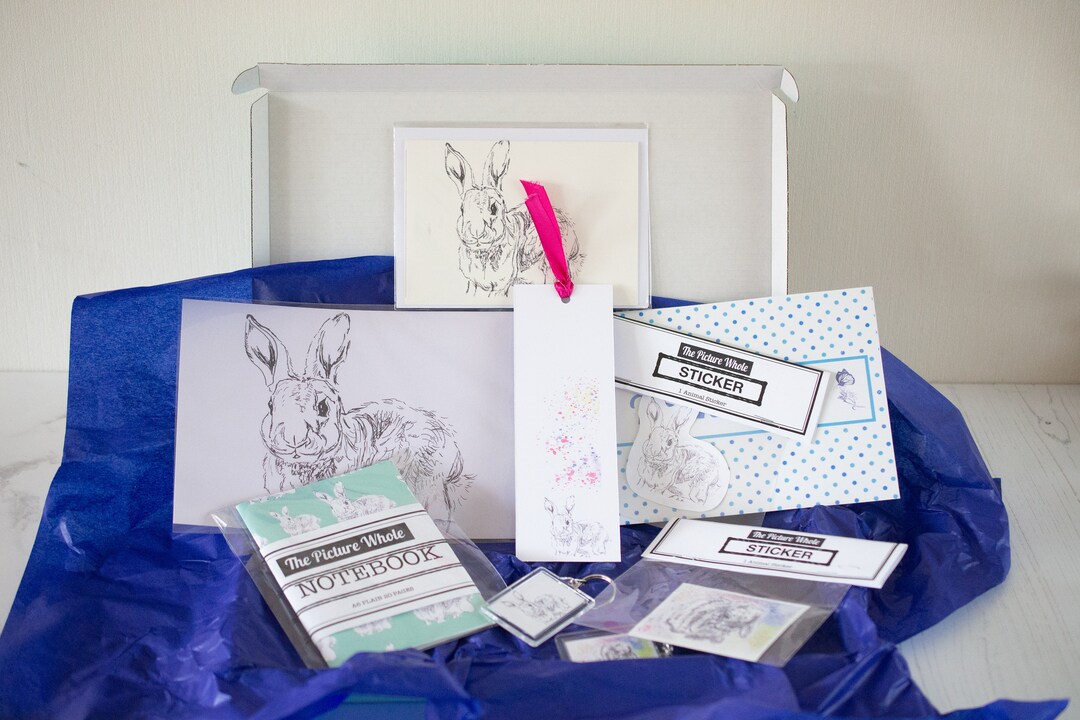 Rabbit Gift Set Handmade Illustrated Rabbit Postable Hamper Bunny ...