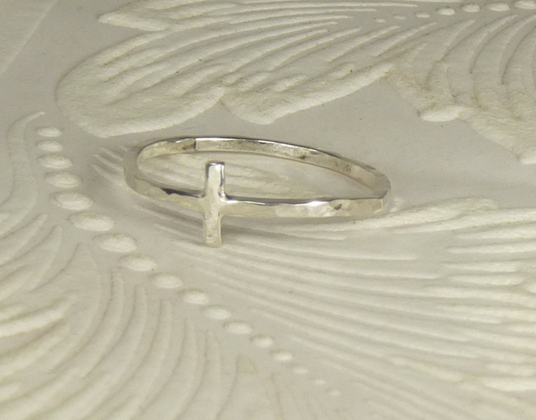Cross Ring Sterling Silver Hammered Square Wire Ring - Etsy