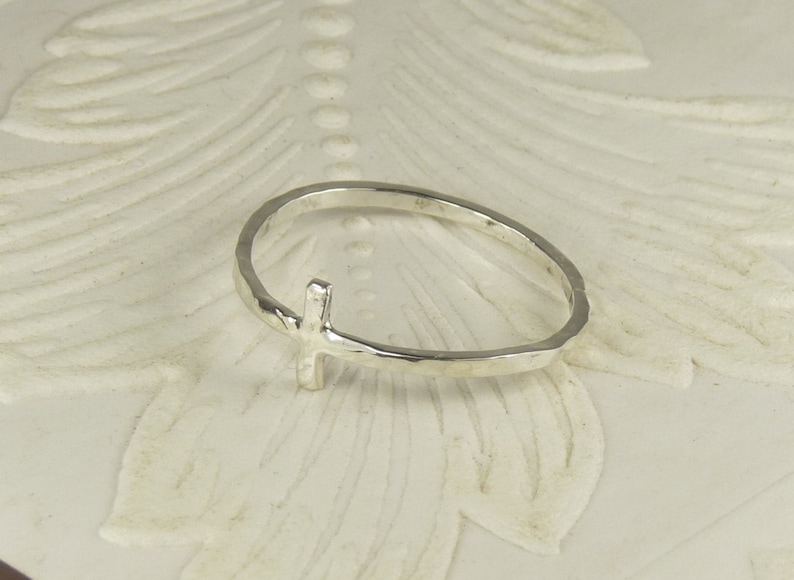 Cross Ring Sterling Silver Hammered Square Wire Ring | Etsy