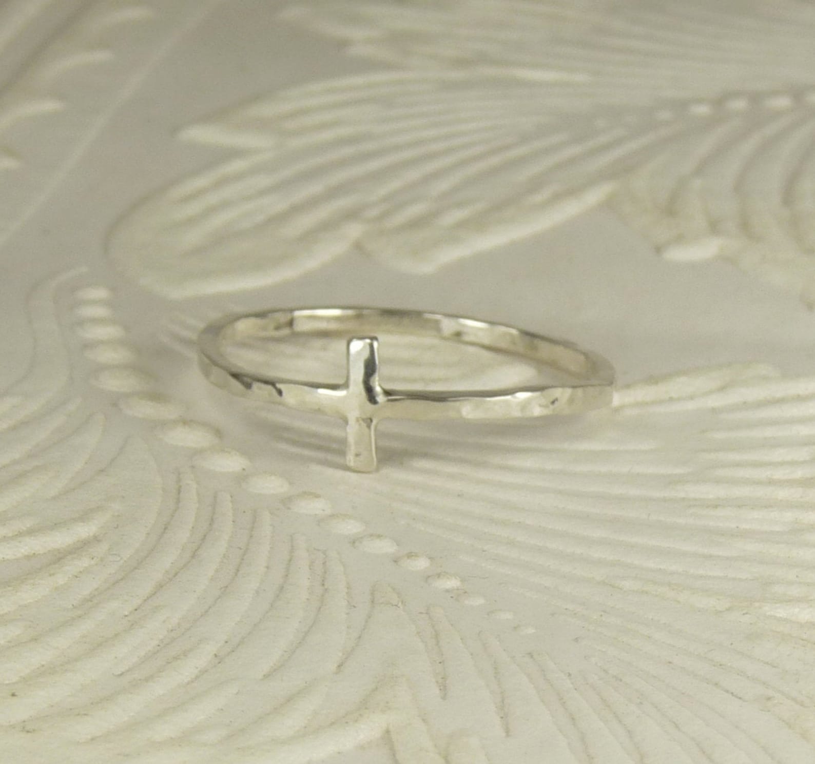 Cross Ring Sterling Silver Hammered Square Wire Ring | Etsy
