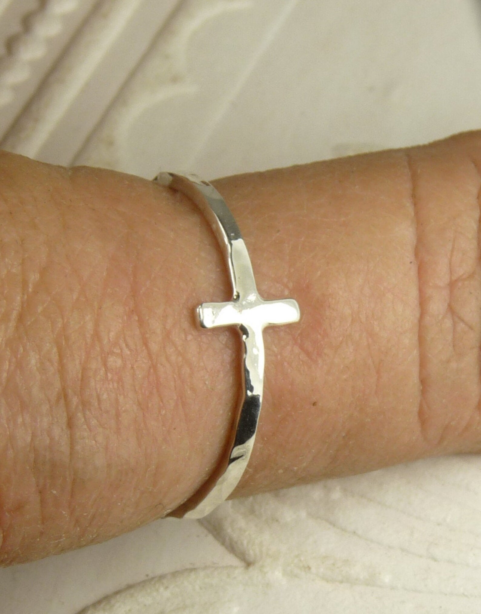 Cross Ring Sterling Silver Hammered Square Wire Ring | Etsy