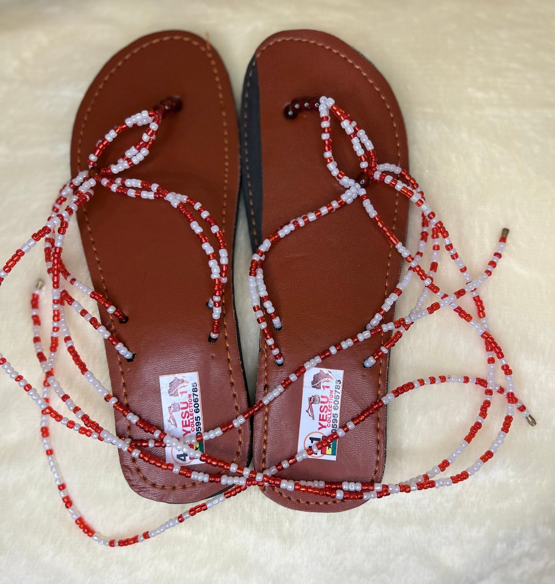 African Beaded Slippers. Handmade Leather. Ghana Made Women Slippers - Etsy