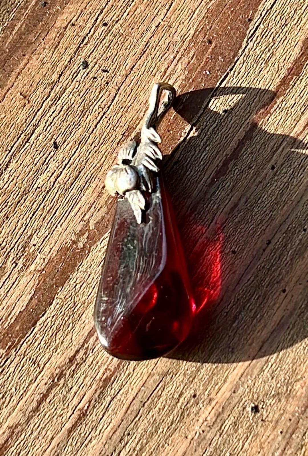 Dark Burgundy Red Amber Pendant Sterling Silver Bail - Etsy