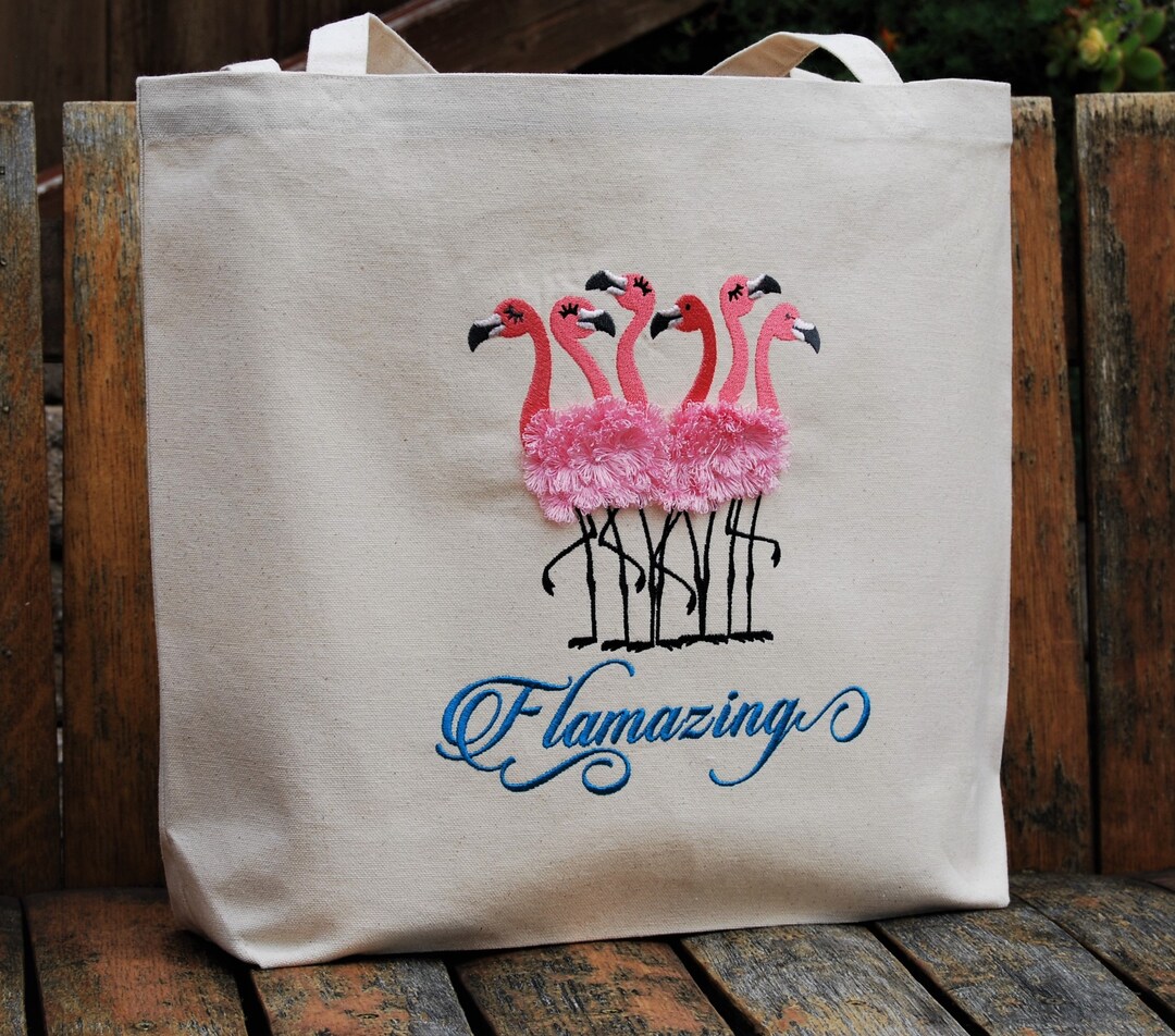 Canvas Tote Bag, Pink Chenille Flamingo Bag, Flamazing Flamingo ...