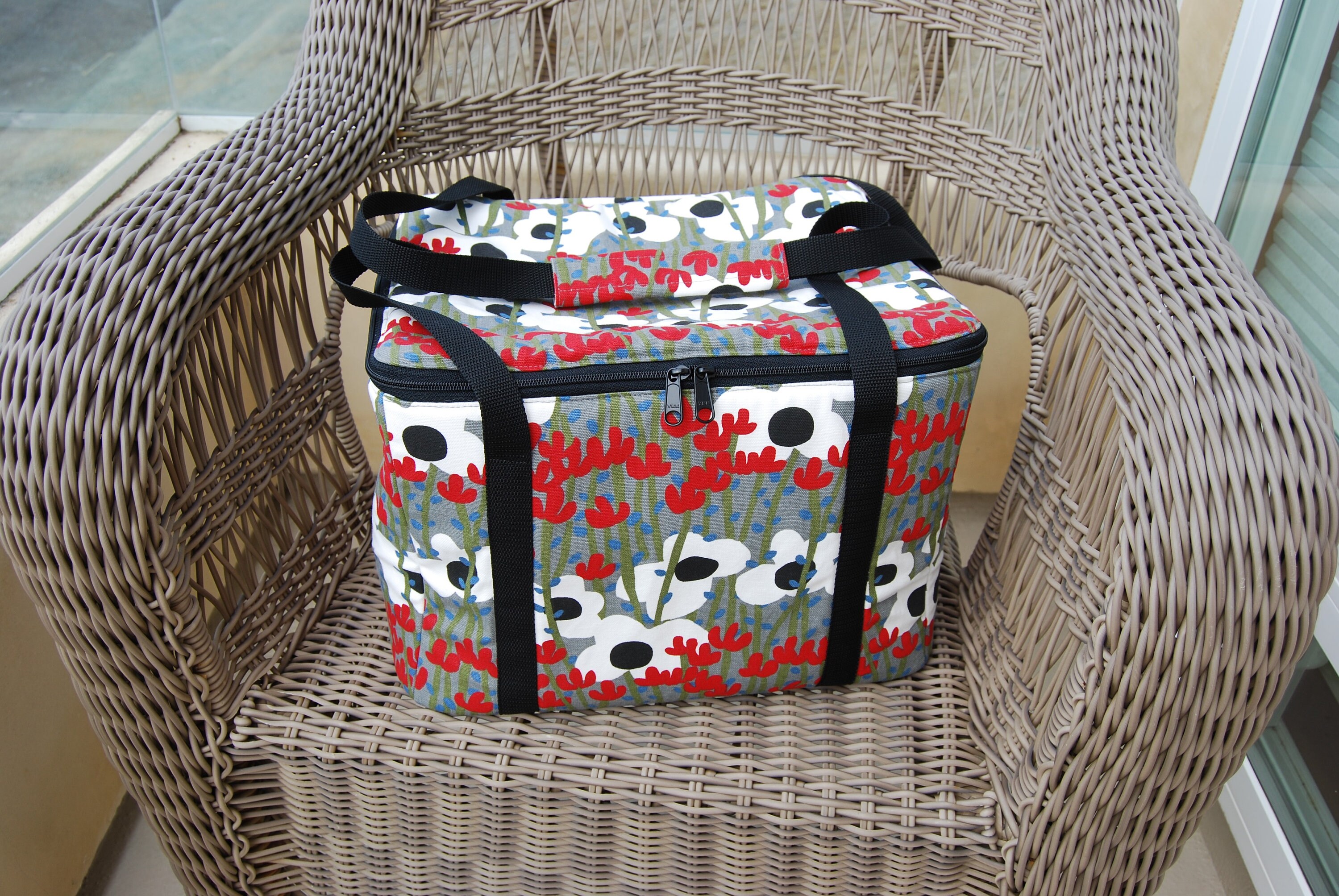 Insulated Canvas Cooler, Picnic Tote, Floral Canvas Basket, Lunch Bag ...