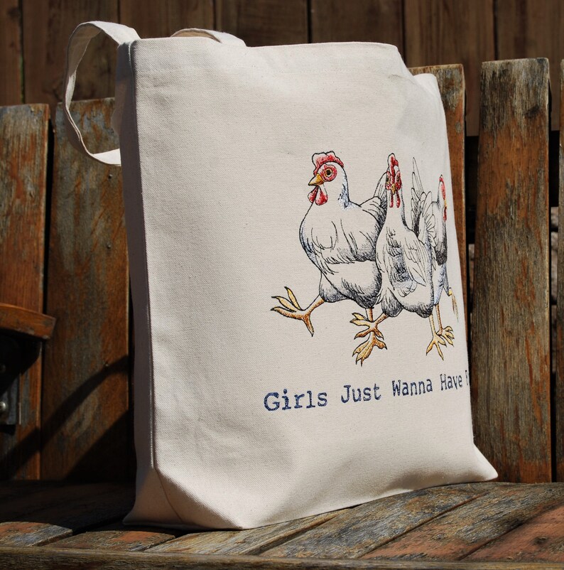 Canvas Tote Bag, Girls Just Wanna Have Fun, Three Dancing Chickens - Etsy