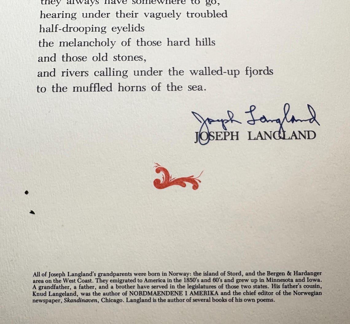 Joseph LANGLAND Signed Sesquicentennial Poem Norwegian Rivers 1975 - Etsy