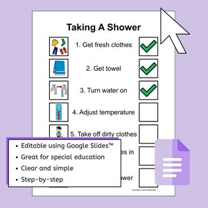 Showering Task Analysis EDITABLE for Taking A Shower Visual Schedule ...