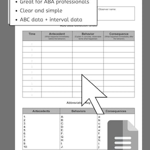 Editable Behavior Data Tracking Sheet ABC Data Form and Interval ...
