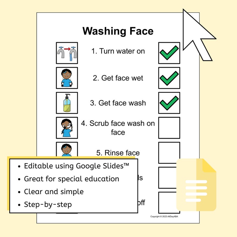 Washing Face Task Analysis EDITABLE Poster With Visual Steps and ABA ...