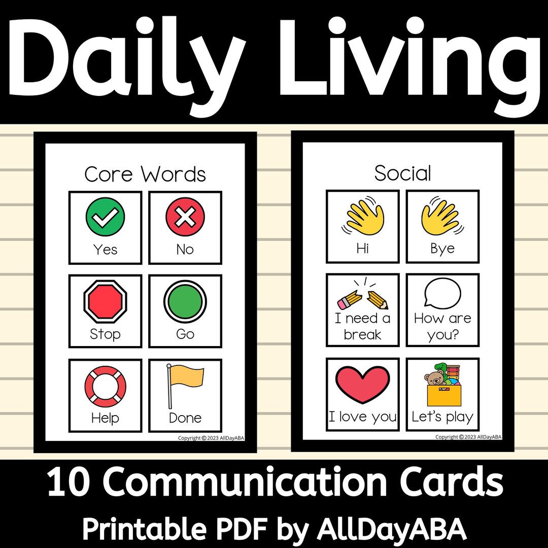 Daily Living Communication Cards for Non Verbal Autism AAC Visuals and ...