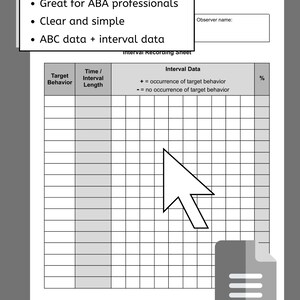 Editable Behavior Data Tracking Sheet ABC Data Form and Interval ...