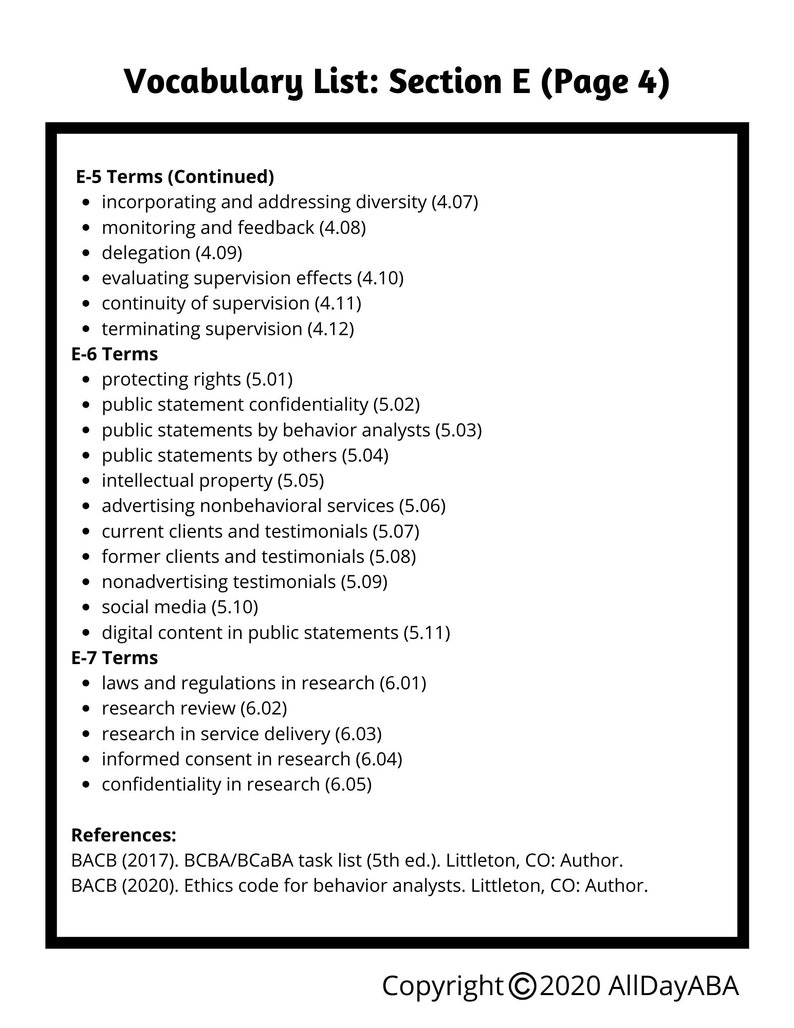 Section E Flash Cards 5th Edition Task List - ABA Study Materials ...