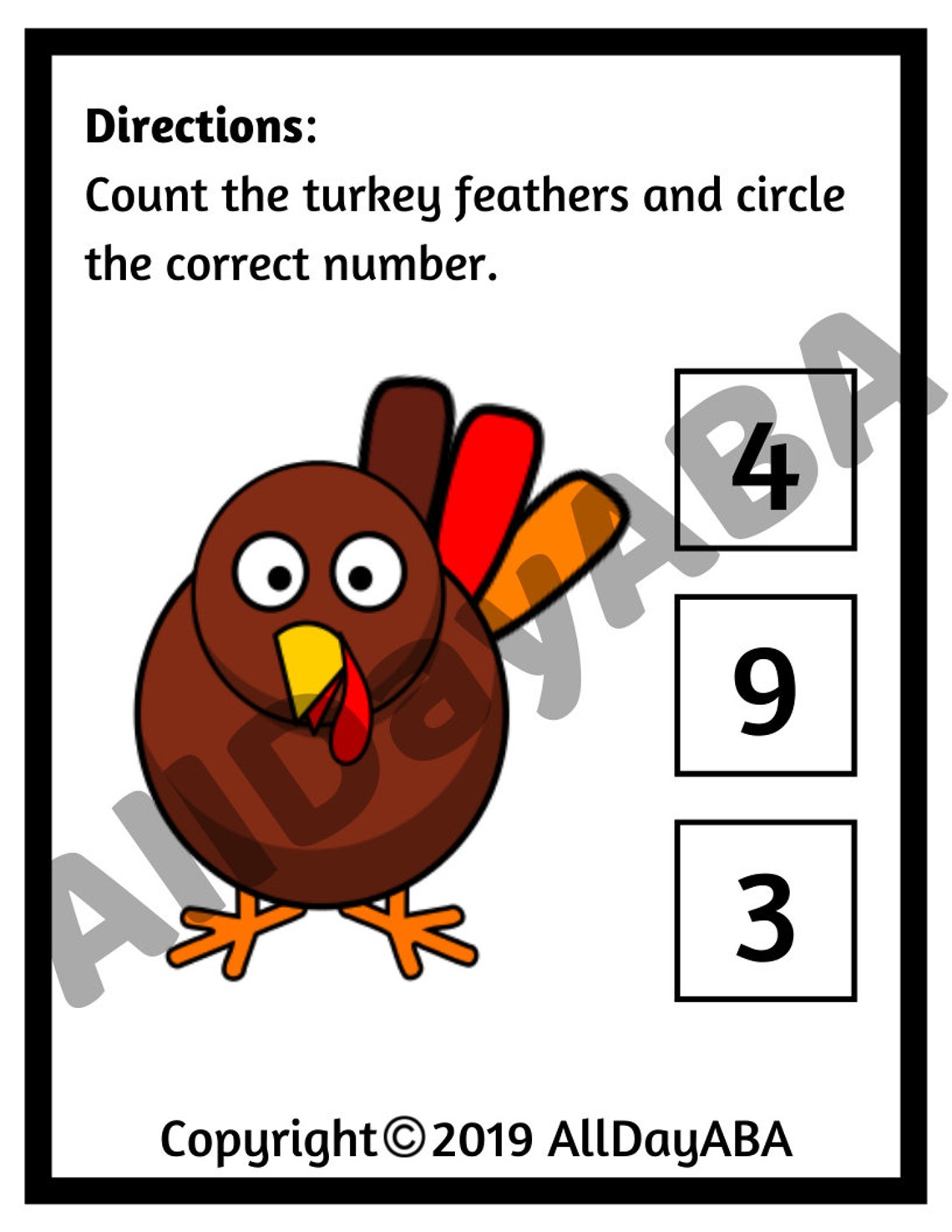 Thanksgiving Turkey Feather Counting ABA Therapy (Instant Download) - Etsy