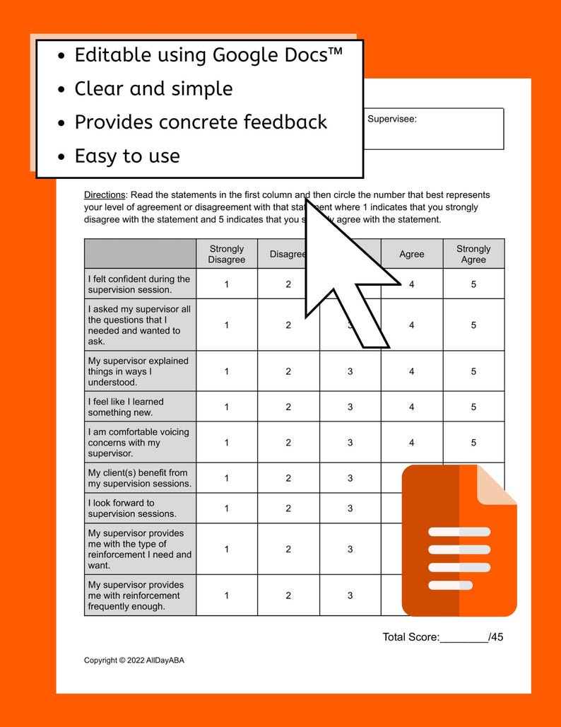 Editable Supervisor Feedback Form Google Doc™ for ABA and BCBA ...