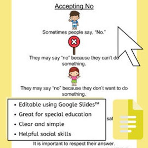 Accepting No Social Story EDITABLE for Tolerating Denial and Being Told ...