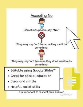 Accepting No Social Story EDITABLE for Tolerating Denial and Being Told ...