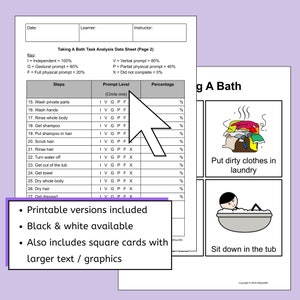 Taking A Bath EDITABLE Task Analysis Bathing Visuals and Data Sheet for ...