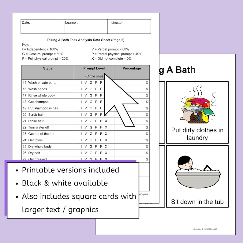 Taking A Bath EDITABLE Task Analysis Bathing Visuals and Data Sheet for ...