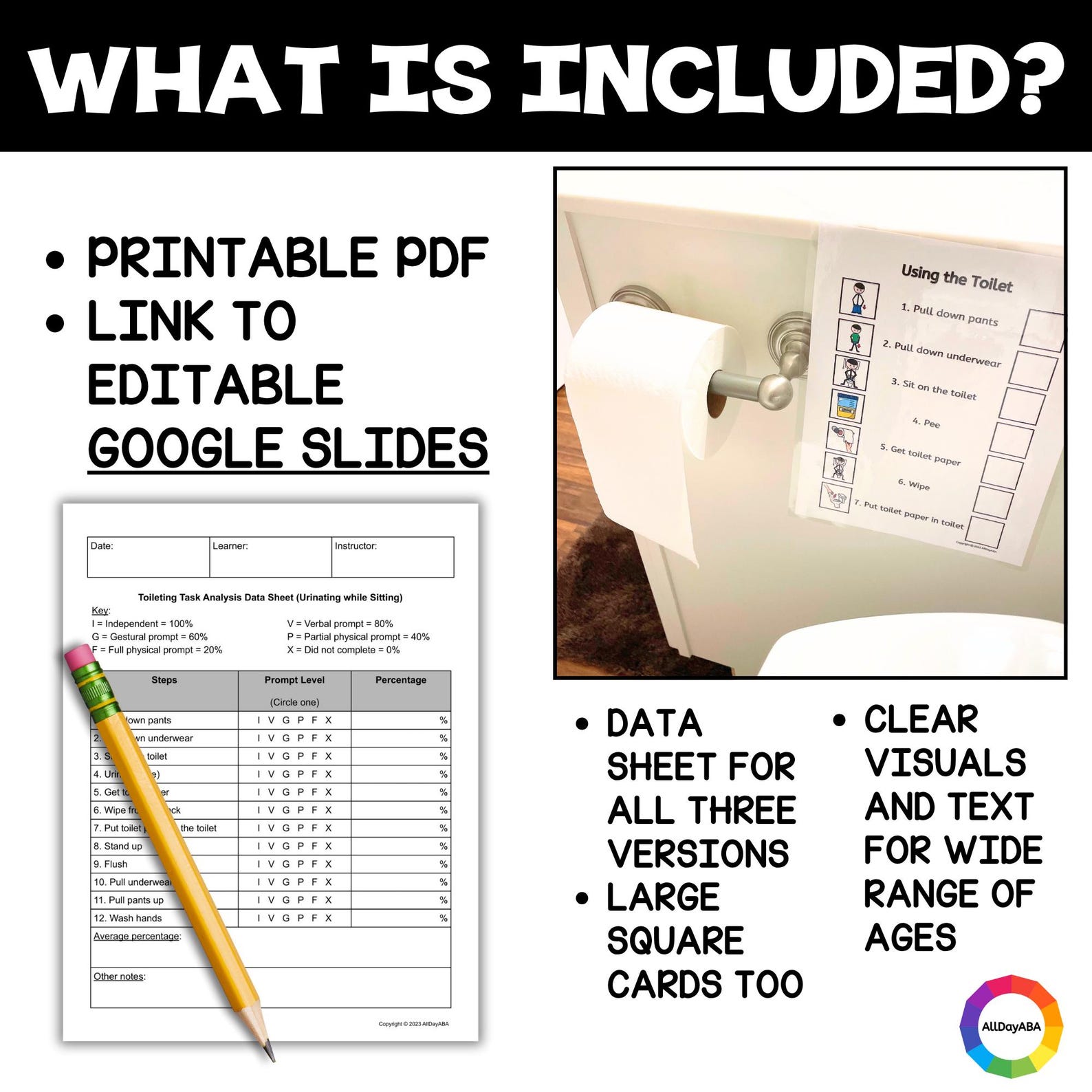 Potty Training Task Analysis Toilet Visuals and Data Sheet EDITABLE for ...