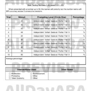 Editable Tacting Numbers 1 to 50 Data Sheet Google Doc™ for Recognition ...