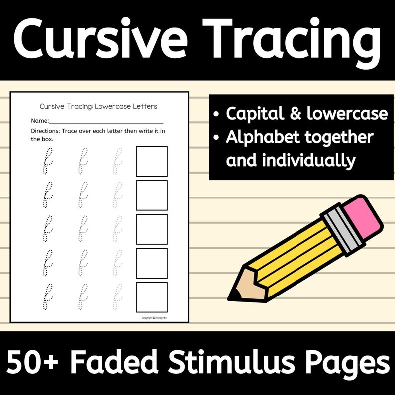 Cursive Handwriting Practice Tracing Worksheets Faded Stimulus Letter ...
