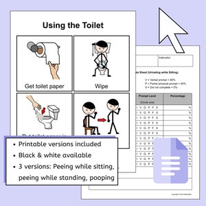 Potty Training Task Analysis Toilet Visuals and Data Sheet EDITABLE for ...