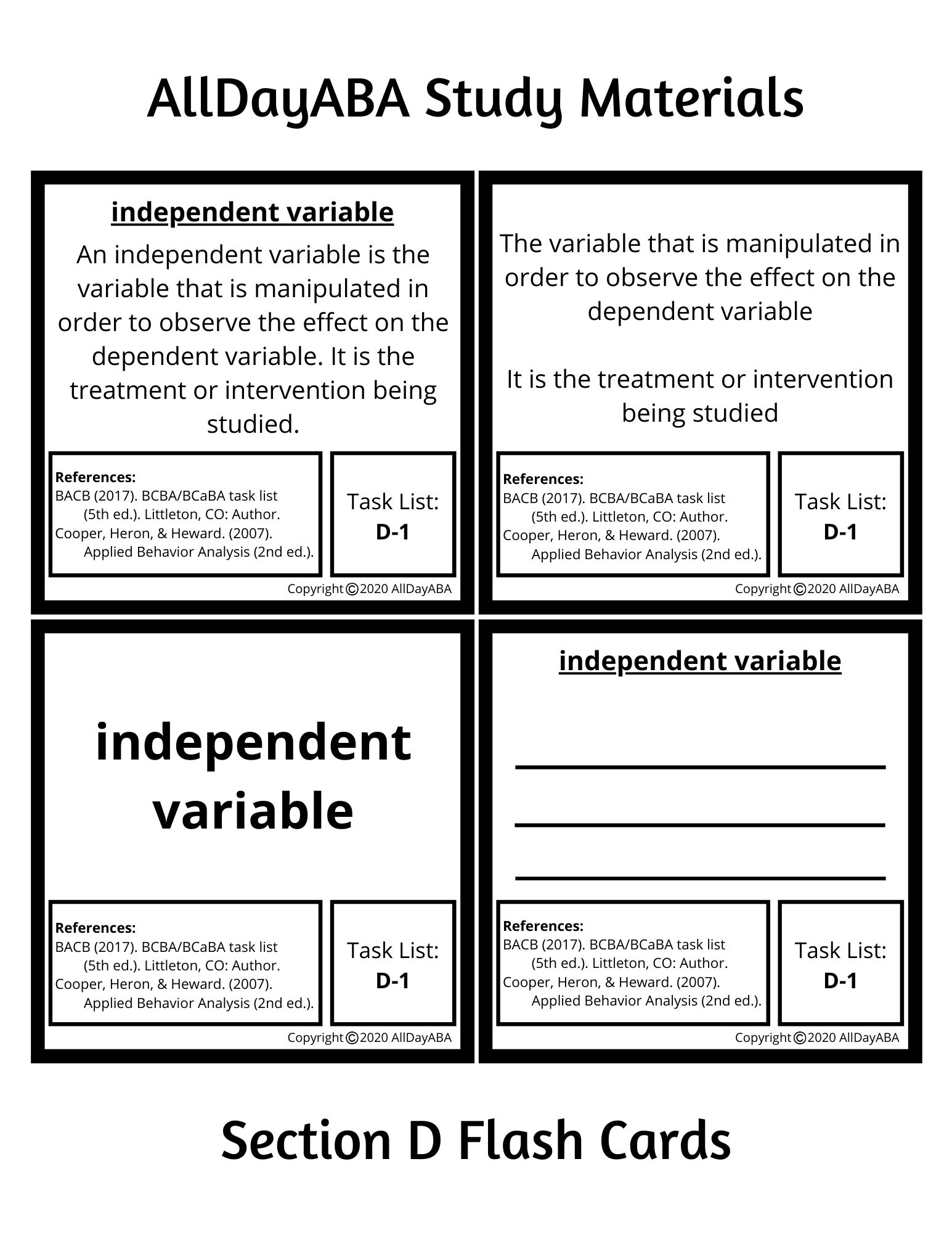 Section D 5th Edition Task List Mini Bundle for ABA and BCBA Exam Prep ...