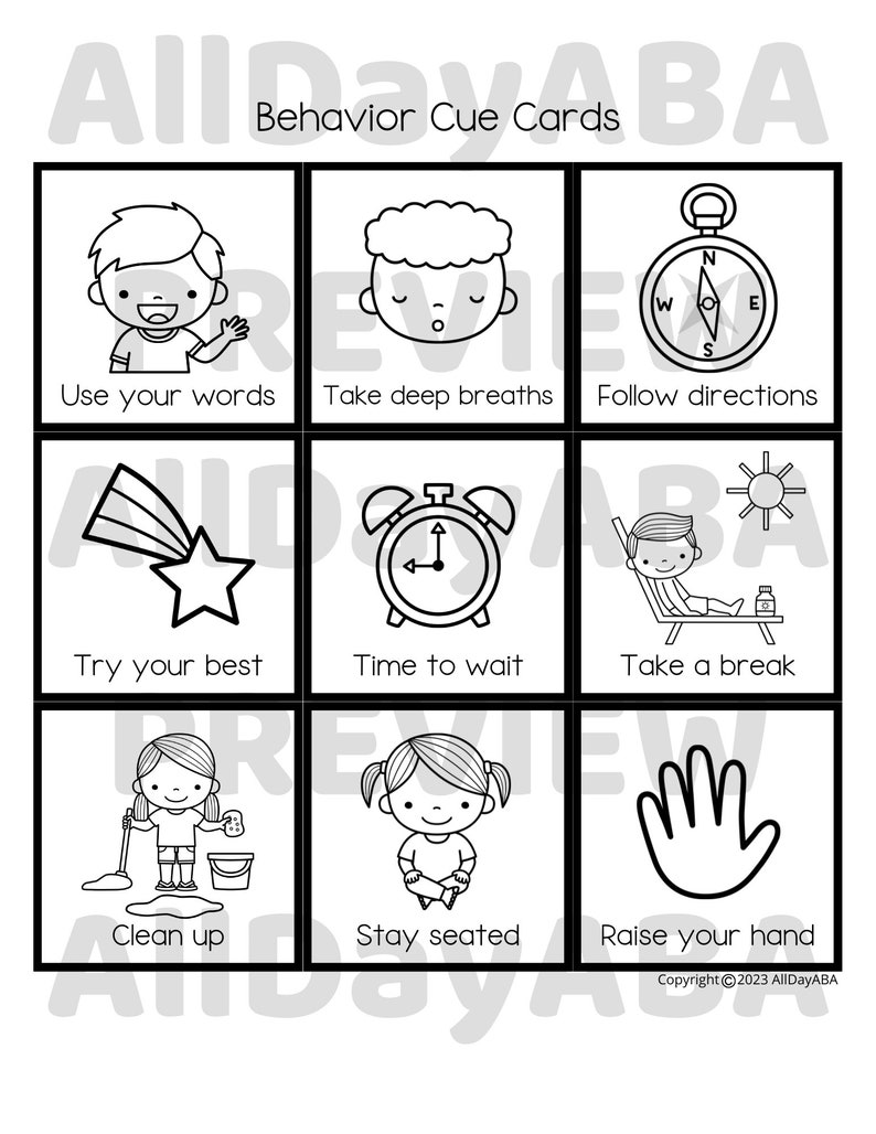 Behavior Cue Cards For Behavior Management Of Autism In Aba Therapy And