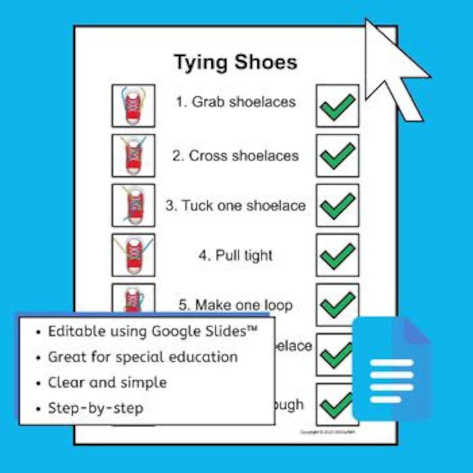 Tying Shoes Task Analysis Visuals Poster for How to Tie and Data Sheet ...