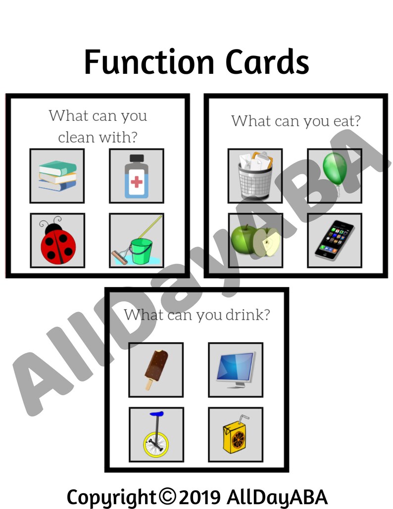 Function Cards ABA & Speech Therapy Discrete Trial | Etsy
