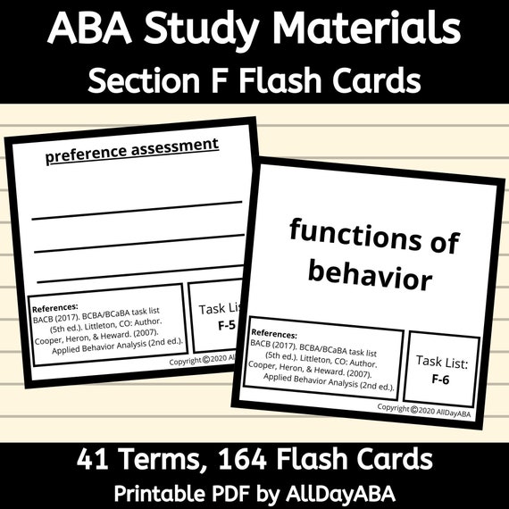 Section F Flash Cards 5th Edition Task List ABA Study | Etsy