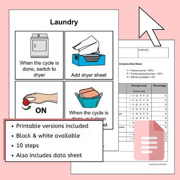 Doing Laundry Task Analysis EDITABLE Visuals and Data Sheet for ABA - Etsy