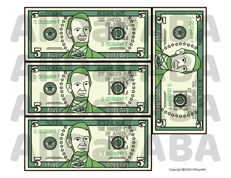Pretend Money - US Bill - Play Money Printable - Pretend Play - Play ...