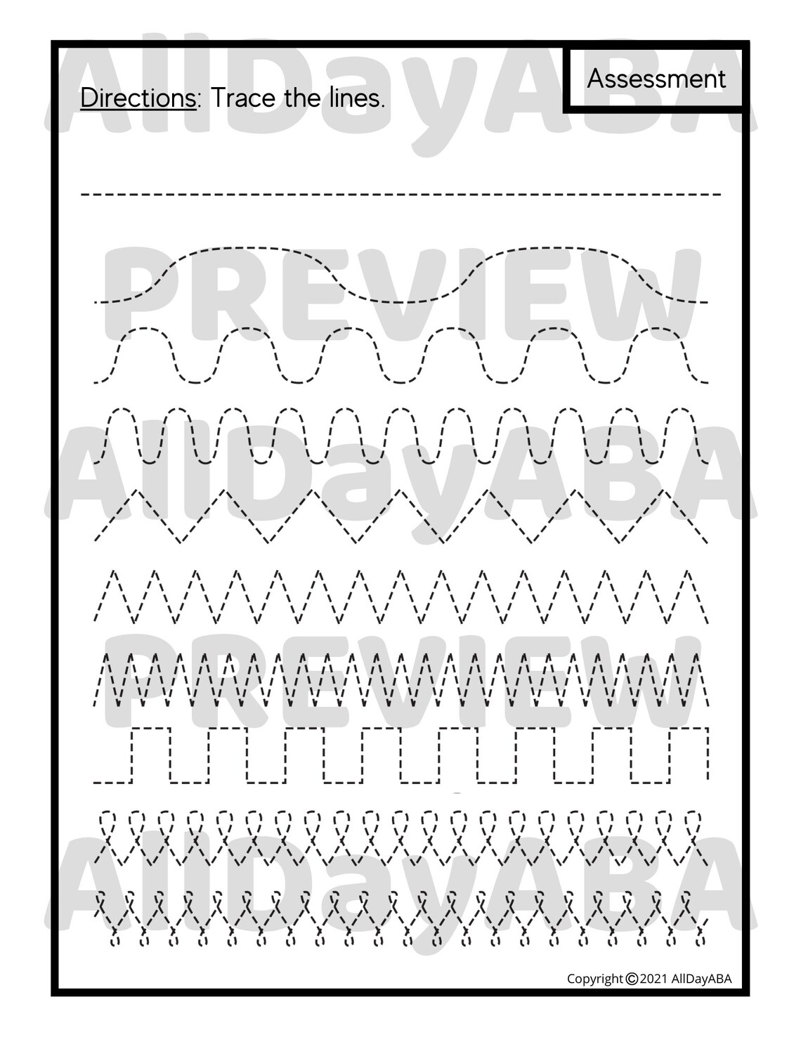 Line Tracing Practice Worksheets for Pencil Control Preschool, ABA, OT ...